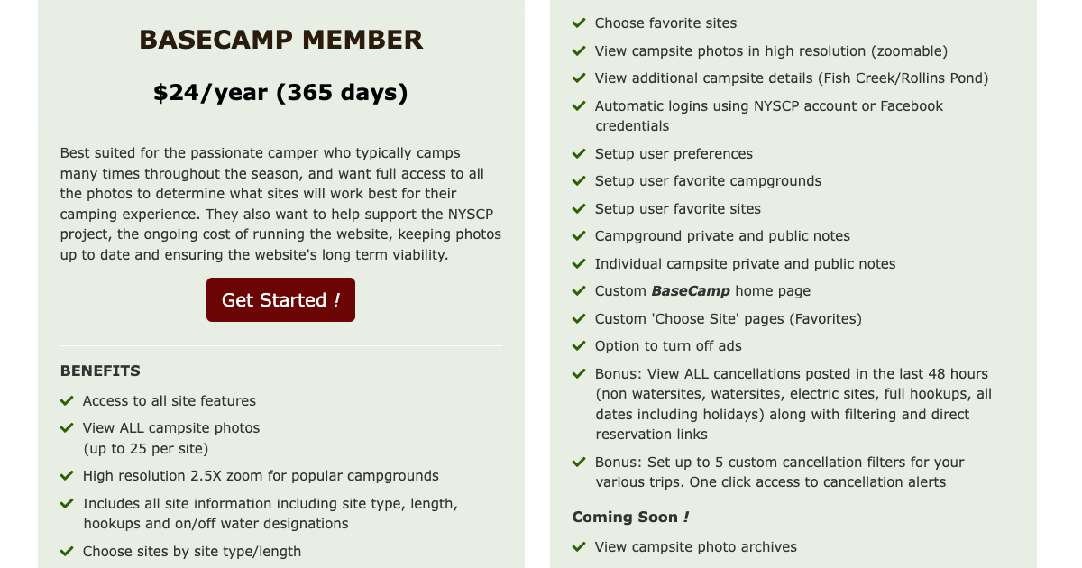 NY State Campsite Photos - Sign Up for a BaseCamp Account!